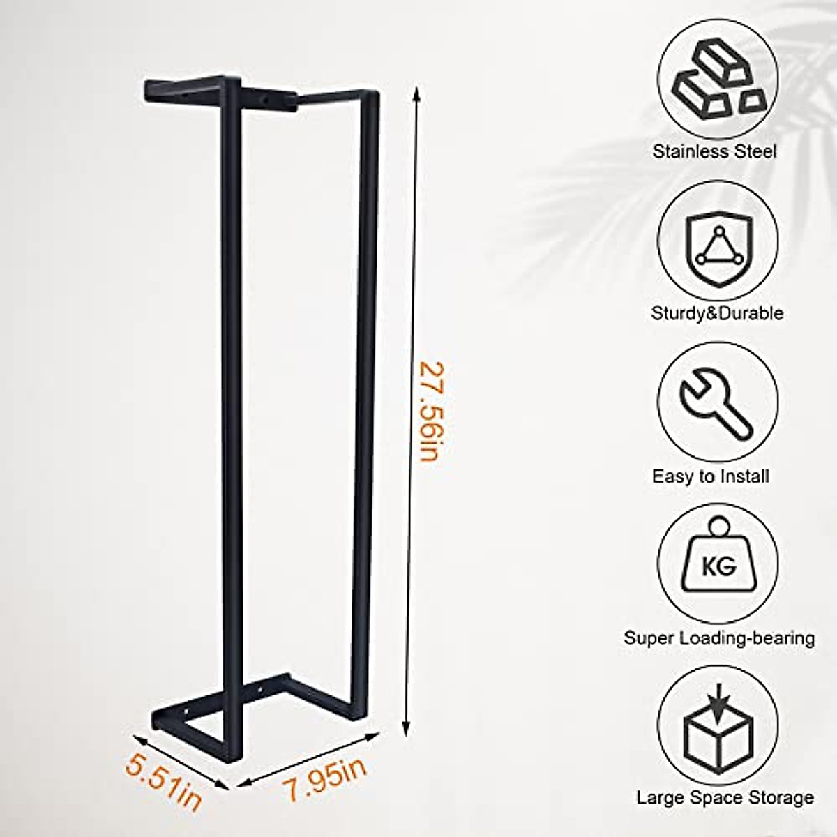 27.6'' Towel Rack, Stainless Steel Wall Mounted Towel Racks for Bathroom, Extra Long Towel Storage, Bath Towel Holder with Accessory Kit for Rolled Towel, Washcloths, Can Be Drilling or Not, Black