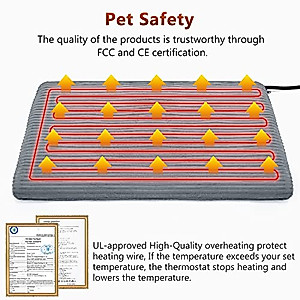 GASUR Heated Cat Bed, Waterproof Electric Pet Heating Pad for Dogs Cats with Timer, Dog Cat Bed for Winter with Temperature Adjustable,Auto Power-Off,Anti-bite Heated Pet Bed Indoor for Whelping Box
