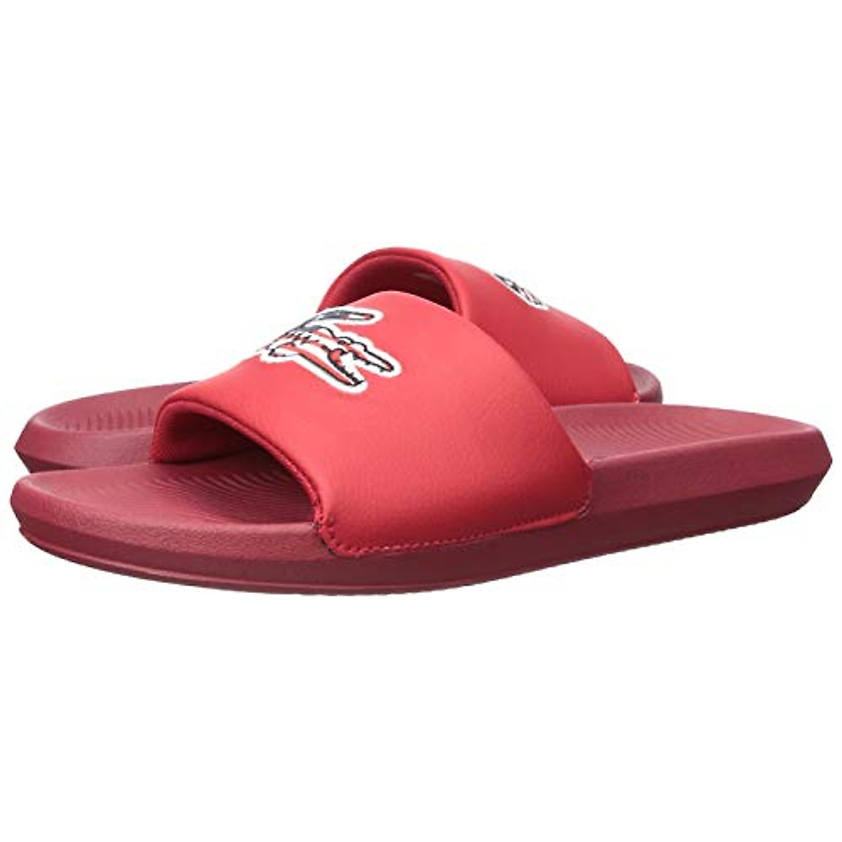Lacoste Men's Croco Slide Legacy Sandal, Red/Navy/White, 10