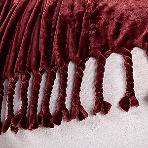 Homiest Fleece Throw Blanket with Fringe, Soft & Cozy Flannel Wine Red Throw Blanket, Lightweight Decorative Throw Blanket for Sofa Bed Chair All Season (Burgundy, 50 x 60 Inch)