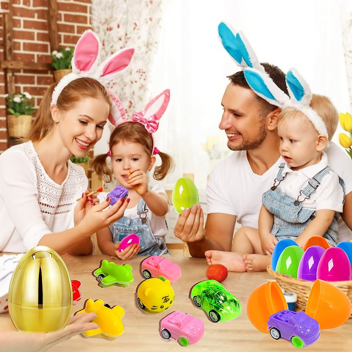 [ 1 Golden Egg ] 24 Pack Filled Easter Eggs with Pull Back Cars Toys Inside 24 Styles Vehicle Plastic Surprise Eggs for Kids Toddlers Easter Basket Stuffers Fillers Easter Eggs Hunt Party Favor Gift