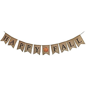 Happy Fall Burlap Banner - Assembled with Maple Leaf Design - Harvest Time & Halloween Party Decor - Thanksgiving Pre Strung Holiday Garland by Jolly Jon