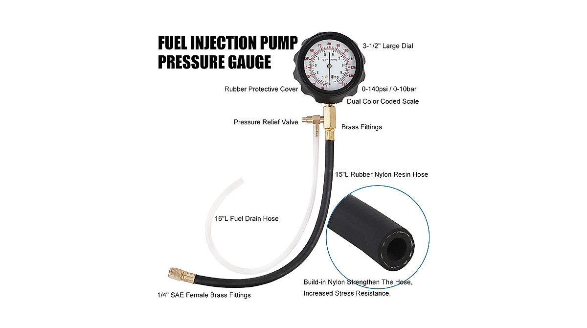JIFETOR Fuel Injection Pump Pressure Tester Kit - Universal 0-140PSI