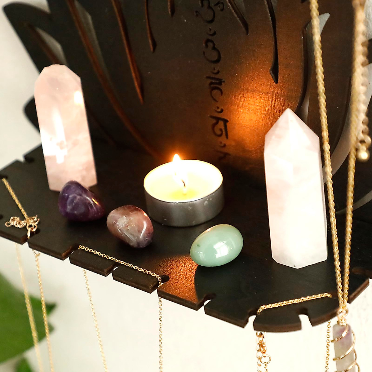 Artilady Lotus Flower Crystal Shelf -3 Pack Floating Shelves for Wall Bedroom Decor Black Cute Display Shelf for Crystals and Stones Aesthetic Boho Room Decorations Witchy Gift for Women…