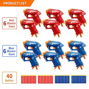 Pandahero 12 Small Gun Set for Nerf Party Supplies and Favors, for Boys' Birthday Bulk Nerf War Party Pack Bundle, Equipped with 12 Mini Pistol Blaster and 40 Foam Darts - for Kids, Teens, Adults