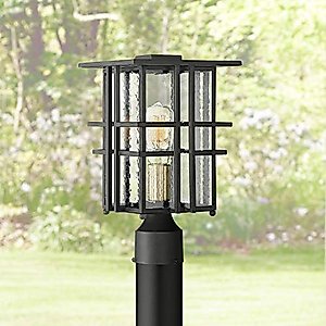 Possini Euro Design Arley Modern Outdoor Post Light Fixture Black Geometric Frame 13 3/4" Seedy Glass for Exterior Barn Deck House Porch Yard Patio Outside Garage Front Door Garden Home Roof Lawn