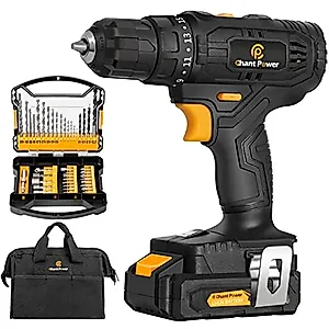 Cordless Drill, 20V Max Lithium-Ion Drill Driver Kit with 2 Variable Speeds, 41pcs Accessories, 16+1 Torque Setting, Built-in LED for Drilling Wood, Soft Metal, Plastic, C P CHANTPOWER