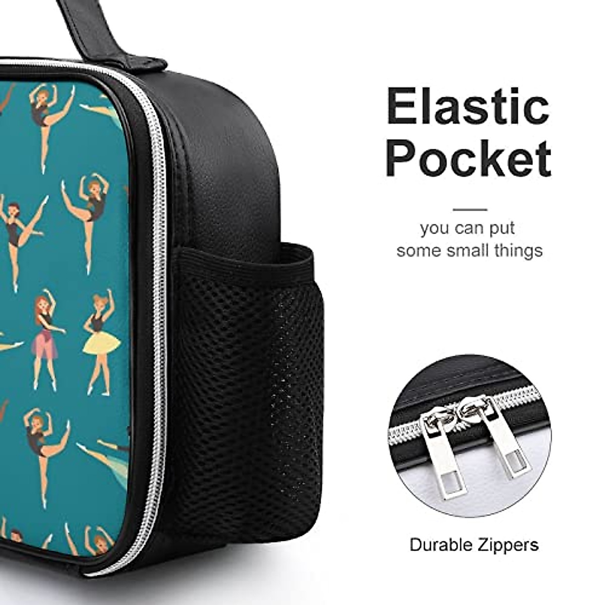 Dancing Ballerinas Printed Lunch Box Insulated Leakproof Cooler Tote Bag Reusable for Travel Work Picnic