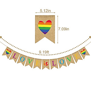 Jute Burlap LOVE IS LOVE Banner Pride Day Rustic Rainbow Heart LGBT Gay Lesbian Party Mantle Fireplace Decoration