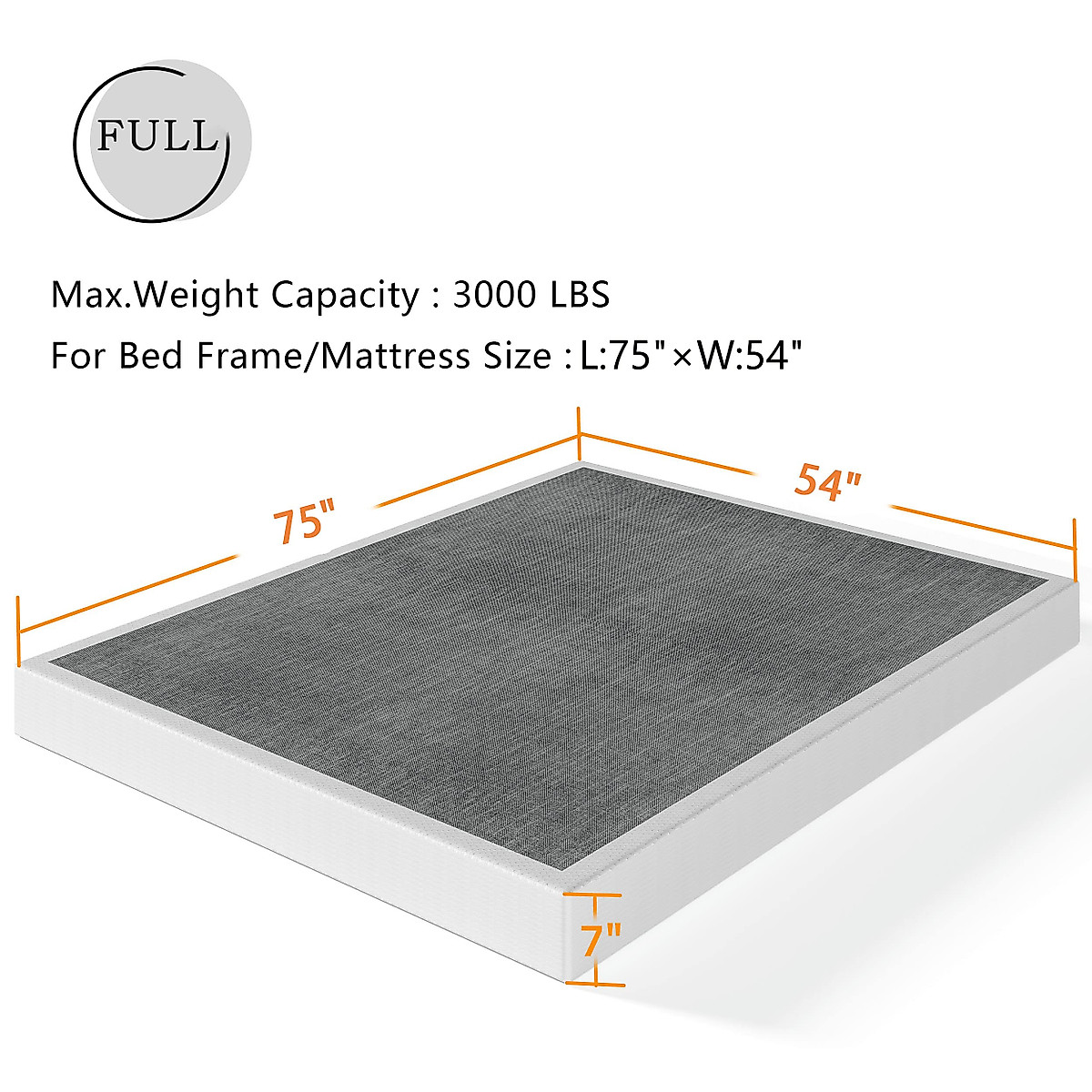 THEOCORATE 7 Inch Full Box Spring, Metal High Profile Spring, Heavy Duty Mattress Foundation, Easy Clean Cover, Quiet, Non-Slip, Simple Assembly