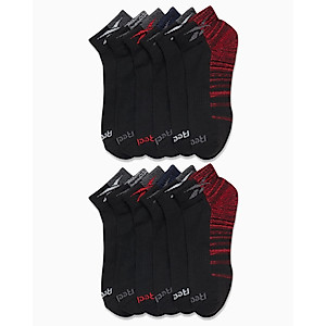 Reebok Men's Quarter Socks - 12 Pack Performance Cushion Comfort Socks - Breathable Athletic Ankle Socks for Men (6-12.5), Size 6-12.5, Red/Black