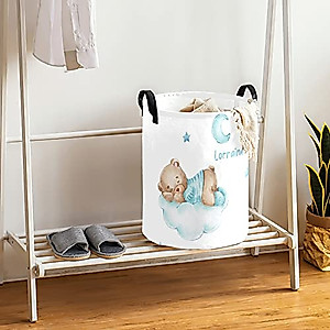 Personalized Laundry Basket, Cute Teddy Bear Sweet Dream Custom Storage Bins Laundry Hamper with Name Collapsible Toys Organizer Gift