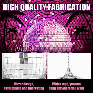 Yookeer 12 Pack 4 Inch Mirror Disco Ball Decorations Small Silver Hanging Ornaments Reflective with Attached String for Ring DJ Stage Lighting Effect for School Festival Fun 50s 60s 70s Party Decor