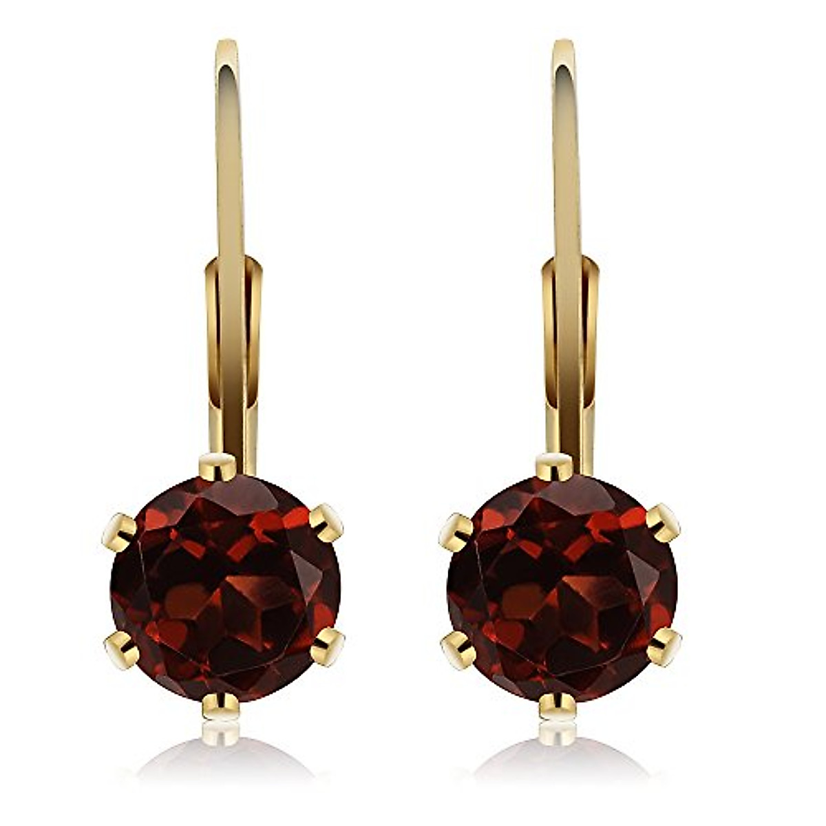 Gem Stone King Red Garnet Gemstone Birthstone 18K Yellow Gold Plated Silver Leverback Earrings 2.40 Ct Round 6MM
