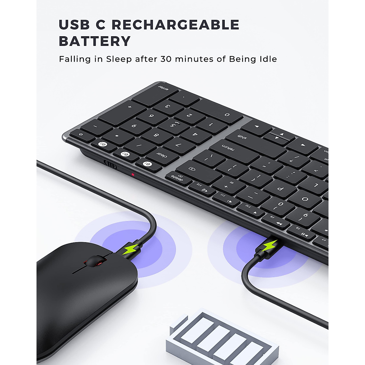 Wireless Bluetooth Keyboard and Mouse Compatible for Mac, seenda Stainless Steel Multi-Device Keyboard and Mouse Rechargeable with Number Pad, Compatible for Mac, iPad, iOS, Buetooth Keyboard