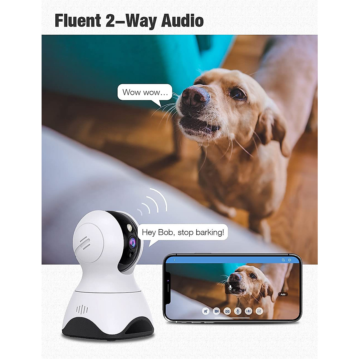 eazieplus Pet Camera, Indoor Security Cam with 2-Way Talk Remote Live View, 2.4GHz WiFi,1080P Night Vision, Motion/Sound Detection, Compatible with Alexa for Home Baby Elder Surveillance