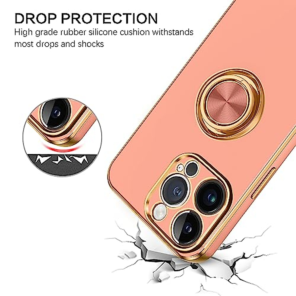 BENTOBEN for iPhone 14 Pro Max Case, Slim Lightweight 360° Ring Holder Kickstand Support Car Mount Shockproof Women Men Non-Slip Protective Case for iPhone 14 Pro Max 6.7", Sand Pink