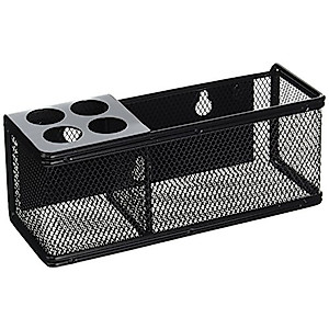 Safco Products Onyx Mesh Marker Organizer Basket – Steel Mesh with Durable Powder Coat Finish – 8”W x 3.25”D x 3”H – Magnetic Back – Includes Wall Mounting Hardware - Perfect for Office & Classrooms