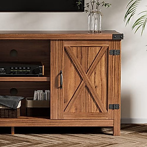 JUMMICO Modern TV Stand with Double Barn Doors Storage Cabinets for TVs to 65+ Inch, Farmhouse TV Entertainment Center 58 Inch TV Table for Living Room (Walnut, Without Fireplace)