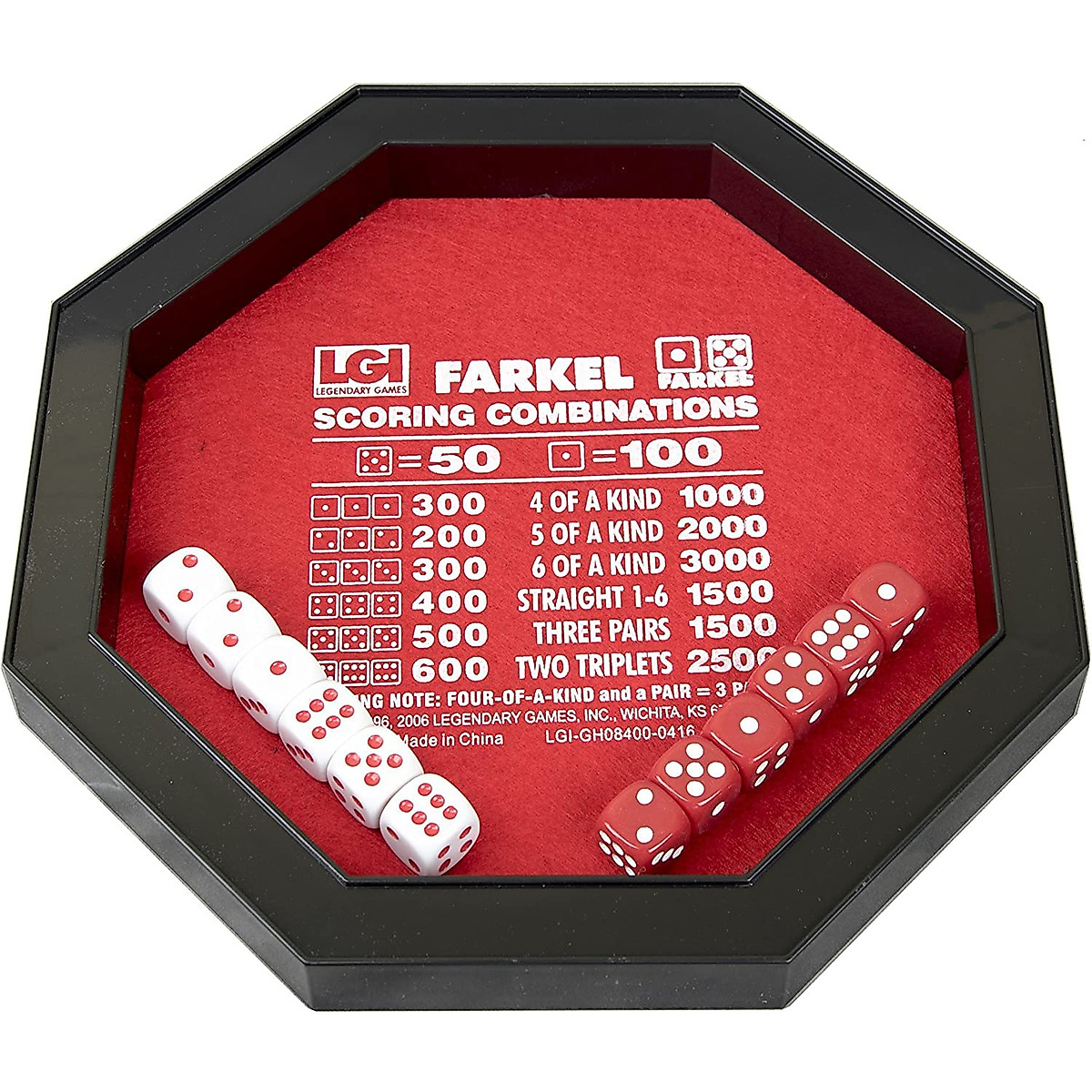 Farkel Game Set with Deluxe Dice Rolling Tray, Built-in Dice-Collection Channel, 2 Sets of Dice, 40-Sheet Scorepad, Classic Family Game