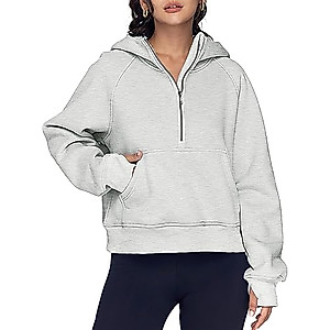 AUTOMET Half Zip Pullover for Women Quarter Zip Sweatshirts Hoodies Cropped Fleece Sweaters Fall Outfits Winter Clothes Fashion 2023 Grey