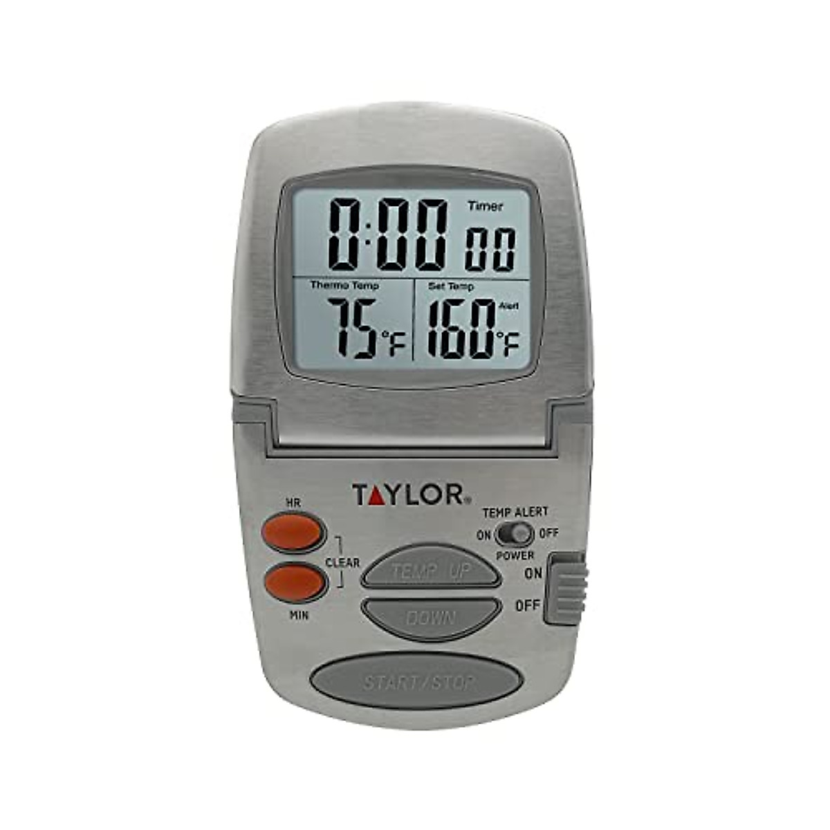 Taylor Programmable with Timer Instant Read Wired Probe Digital, Meat, Food, Grill BBQ Cooking Kitchen Thermometer, Stainless Steel