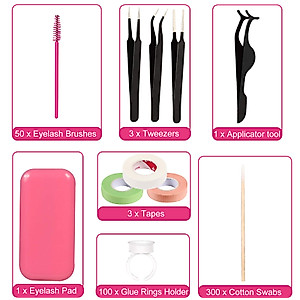 VEIDIA Eyelash Extension Supplies, including Lash Extension Tweezers, Disposable Mascara Brush Wand, Cotton Swabs, Glue Ring Holder, Eyelash Tape, Silicone Eyelash Pad - 458Pcs Eyelash Extension Kit