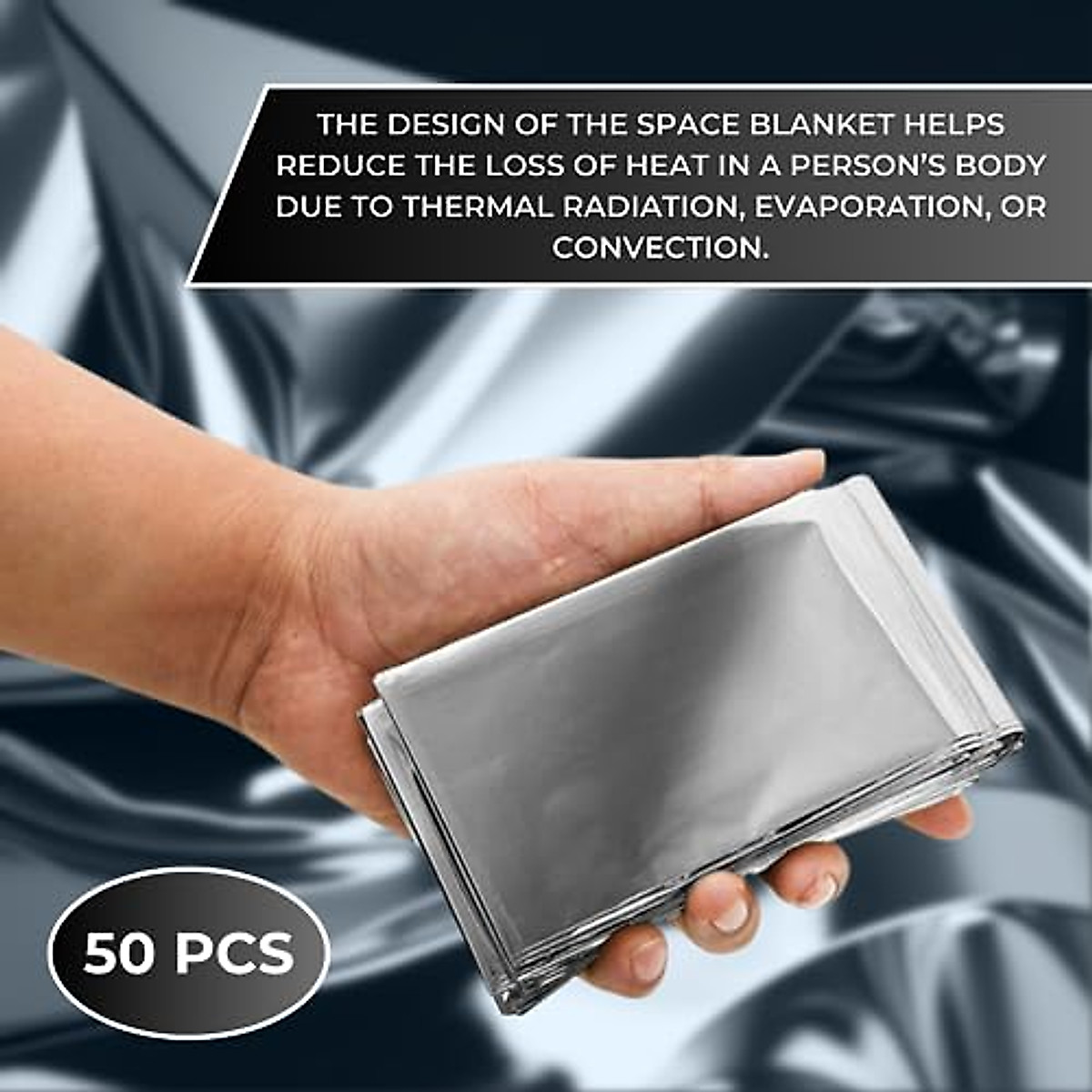 HealthyLine - Thermal Foil Sauna Blanket (Pack of 50 pcs) - for Detox & Weight Loss, Far Infrared Therapy, Survival and Preparedness - Retains up to 97% of Body Heat - 64in x 84in Mylar Sheets