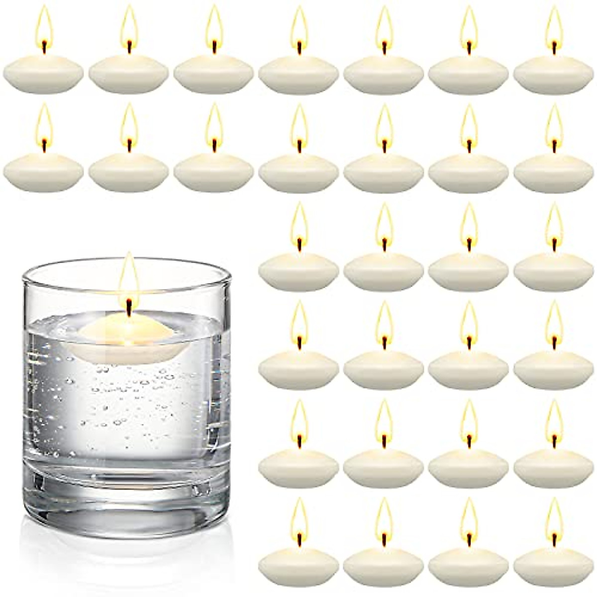 30 Pcs 1.5'' Unscented Valentine's Day Floating Candles Floating Candles for Centerpieces Floating Warm Tealights Candles Floating Candles for Wedding Party Valentine's Day Party Decoration (White)