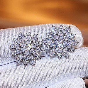 Luxury Full Diamond Sun Flower Earrings, 925 Zircon Wedding Party Bridal Earrings, Highlight The Temperament Earrings for Party, Christmas Decorations Gift for Womens (White)