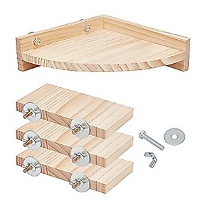 AHANDMAKER 4 Pcs 2 Sizes Wood Pet Cage Platform, Pet Perch Platform Stand, Wood Perch for Small Animals Parrot Gerbil Rat Mouse Chinchilla Hamster Cage Accessories Exercise Toys