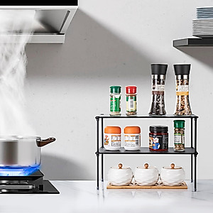 ASTOTSELL 2-Pack Kitchen Cupboard Shelf Organizer for Cabinet, Expandable & Stackable Counter Cupboard Organiser, Storage Rack for Bathroom, Kitchen, Laundry Room