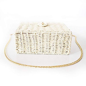 LCC ACBLI FEELOMA JIYALI Handwoven Rattan Vintage Purse Natural Chic Casual Handbag Beach Sea Tote Basket Straw Vacation Bag, Off-White