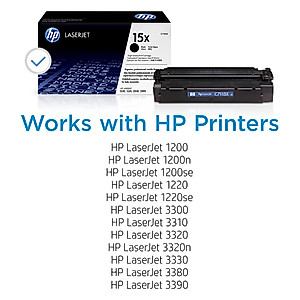 Original HP 15X Black High-yield Toner Cartridge | Works with HP LaserJet 1200, 1220, 3300, 3310, 3320, 3330, 3380, 3390 Series | C7115X