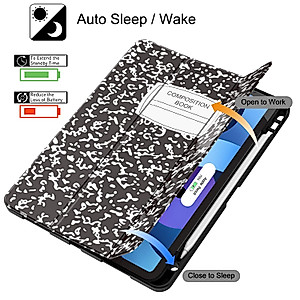 Soke iPad Air 5 / Air 4 Case 10.9 Inch 2022/2020 with Pencil Holder - [Full Body Protection + Apple Pencil Charge+ Auto Sleep/Wake], Soft TPU Back Cover for New iPad Air 5th/4th Gen,Book Black