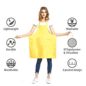 DUSKCOVE 12 Pack Plain Bib Aprons with 2 Pockets - Blue Unisex Commercial Apron Bulk for Kitchen Cooking Restaurant BBQ Painting Crafting