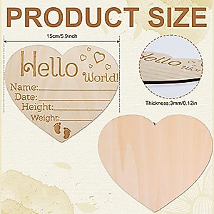 AIEX Wooden Baby Announcement Sign, Love Heart Shaped Hello World Plaque Newborn Baby Birth Sign Board Wooden Newborn Welcome Sign for Hospital Nursery Photo Prop Baby Shower