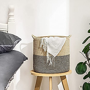 YOUDENOVA Cotton Rope Cube Storage Baskets, 13x13 Round Woven Baskets 4 Pack, Grey & Black Bundles