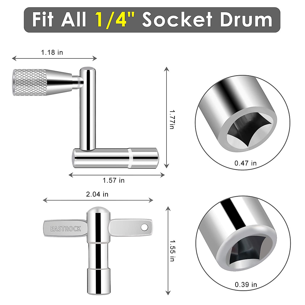 EastRock Drum Keys 3-Pack Drum Tuning Key with Continuous Standard Motion Speed key,Universal Drum Key Tuner (Chrome-Plated Steel)