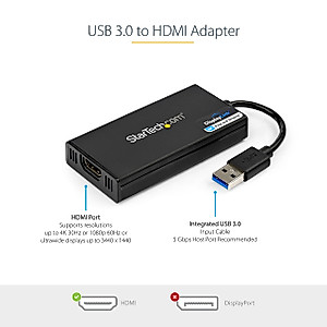StarTech.com USB 3.0 to HDMI Adapter, 4K 30Hz UHD, USB to HDMI Display Adapter, External Adapter for Mac & Windows, TAA