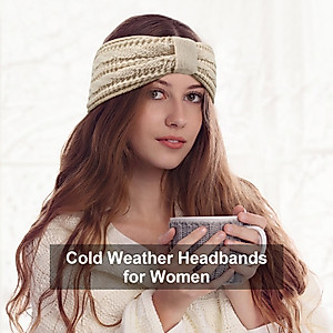 Warm Winter Headbands for Women Cable Crochet Turban Ear Warmer Headband Gifts with Plush, Double Twist Multicolour 1(4 Pack)