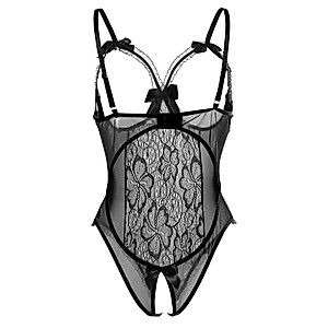 Lingerie for Women One-Piece Teddy Lingerie Sexy Bodysuit Lace Nightie (Black, L)