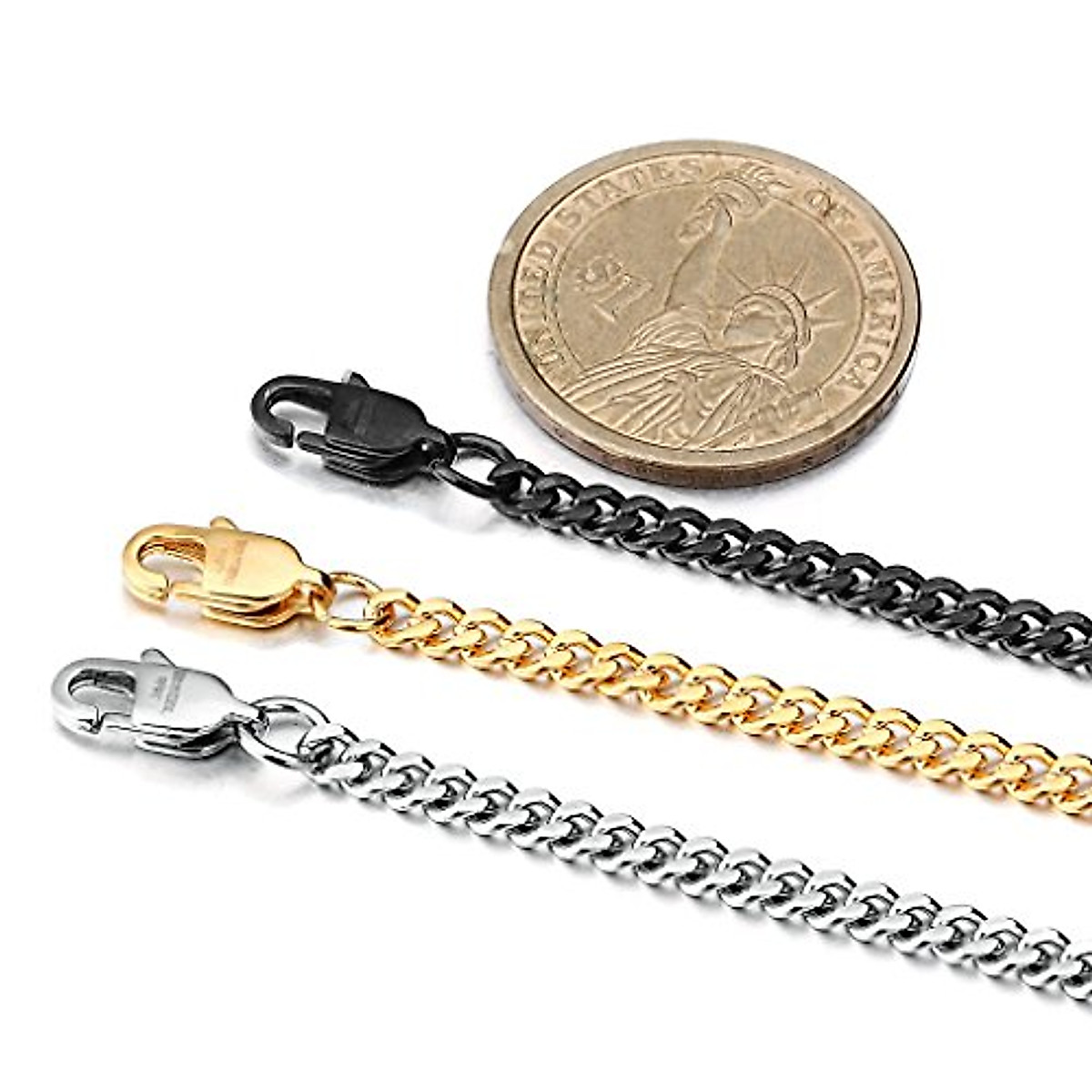 Jstyle 3.5mm Cuban Link Chain Necklace for Mens Boys Women Black Silver Gold Tone Chains for Men 3 Pcs 20 inch Chain