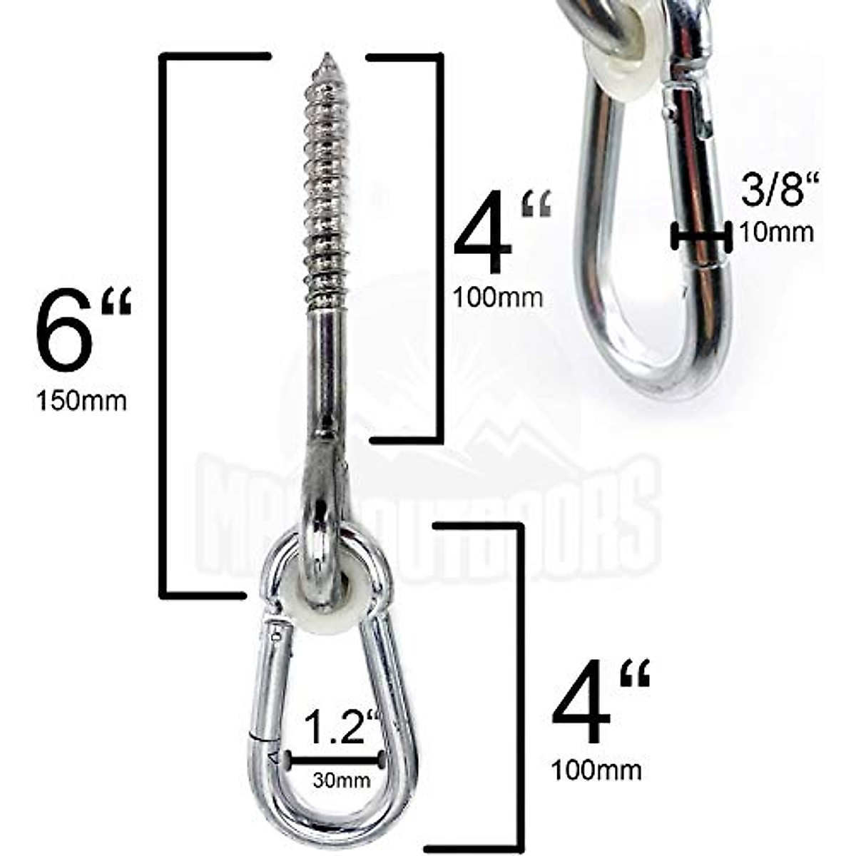 Maky Outdoors Two Swing Hooks & Hangers - Galvanized, Anti-Rust Steel Accessories - Heavy Duty, Quiet Fasteners for Hammocks - Safe, Hanging Kit Hardware - Load Capacity: 600 Lbs Per Anchor - Screw