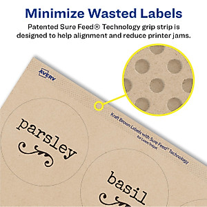 Avery Printable Round Labels, 2.5" Diameter, Kraft Brown, 1,125 Customizable Labels (22808)