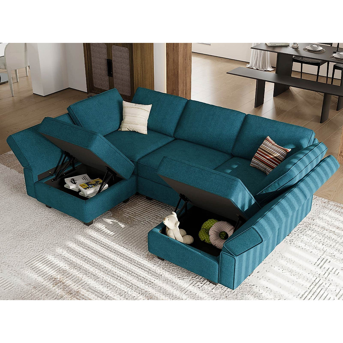 Belffin Sectional U Shaped Sofa Small Reversible Chaise Sectional Couch Convertible Ottoman Modular Sofa Couch Peacock Blue