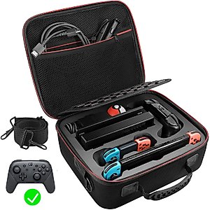 VORI Carrying Case for Nintendo Switch/Switch OLED Model (2021), Hard Travel Storage Protective Case with Handle and Shoulder Strap for Pro Controller, Poke Ball Plus and Switch Accessories, Black