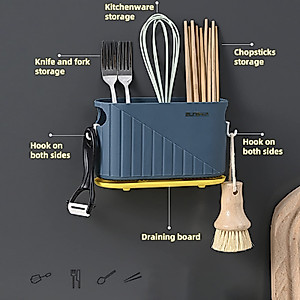 Jaugufiy Kitchen Cutlery Drainer Utensil Holder Cutlery Storage Box Wall-Mounted Tableware Storage Holder Utensil Caddy Flatware Organizer Countertop (Green)