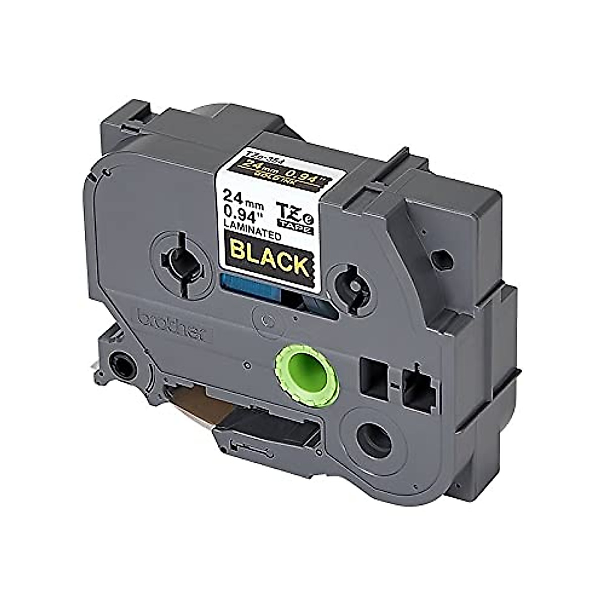 Brother Tze354 Tze Standard Adhesive Laminated Labeling Tape, 1-Inch W, Gold On Black