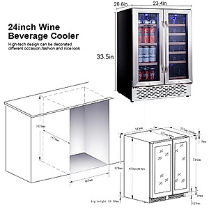 Macaiiroos Wine and Beverage Refrigerator, 24 inch Under Counter Dual Zone Wine Cooler for Home - Built in Wine Fridge w/ 20 Bottles and 78 Cans Capacity